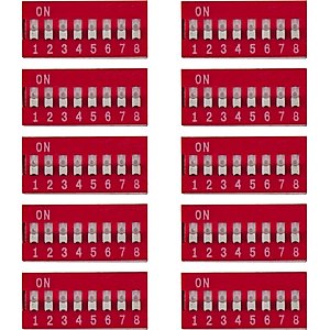 jujinglobal 10pcs DIP Code Switch Assorted Double Row 16 Pin 8 Positions 2.54mm 0.1" Pitch Red