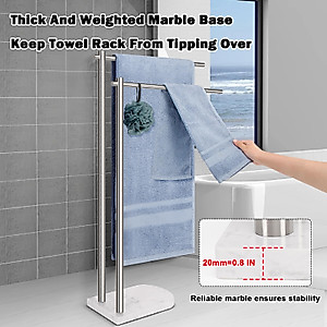 Livabber Standing Towel Rack, 304 Stainless Steel 2-Tier Towel Holder Stand with Marble Base, Modern Stylish Tall Shower Towel Rack for Bathroom Accessories, Pool（Brushed Nickel）