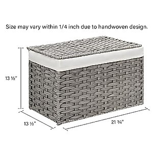 StorageWorks Wicker Storage Basket with Lid, 65L Square Wicker Baskets with lids and Removable Liner, Wicker Storage Trunk, Wicker Basket with Lid for Bedroom, Closet, Bathroom - Grey