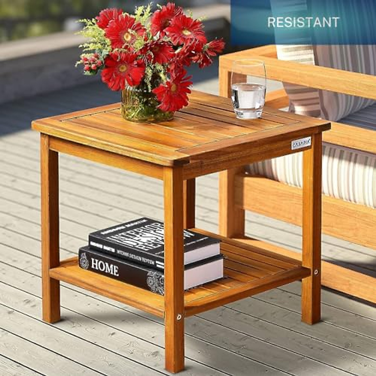 cucunu Outdoor Side Table 18x18 for Patio & Garden with Extra Storage - Small Adirondack Square Table Wooden End Table, Porch Tables