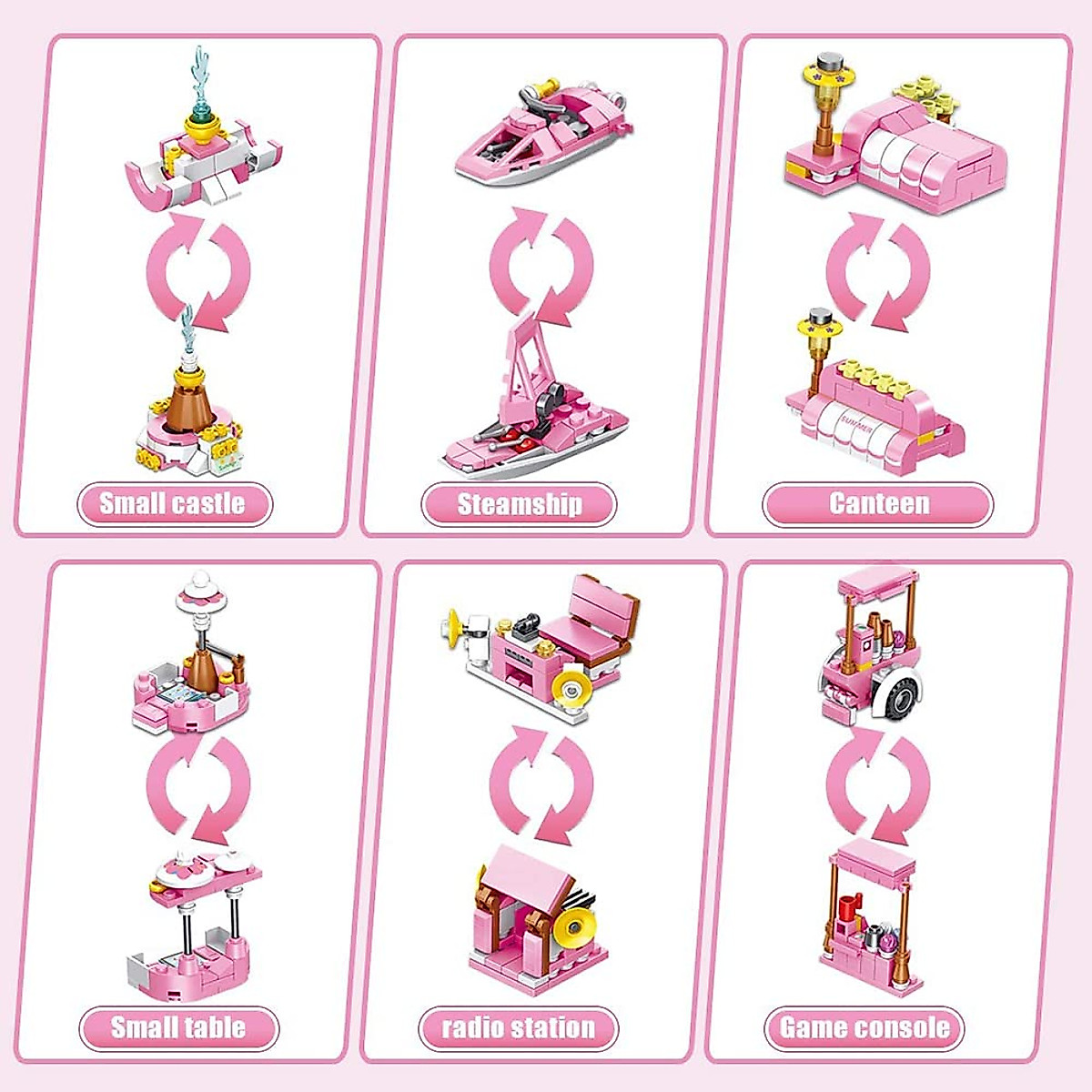 Girls Building Blocks Toys 553 Pieces Ice Cream Truck Set Toys for Girls 25 Models Pink Building Bricks Toys STEM Toys Construction Play Set for Kids Best Gifts for Girls Age 6-12 and Up
