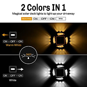 XURISEN 2-in-1 Solar Deck Lights, Dock Lights Solar Powered 4 Pack 12 LED Driveway Markers 1200mAh Outdoor IP68 Waterproof Light for Walkway Step Pathway Garden Yard