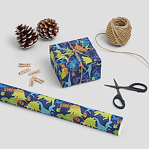 AimtoHome Wrapping Paper Roll - Dinosaurs Jurassic Theme Gift Wrap Paper - 30 Inch X 32.8Feet - 81.5 Sq Ft (Multicolor)