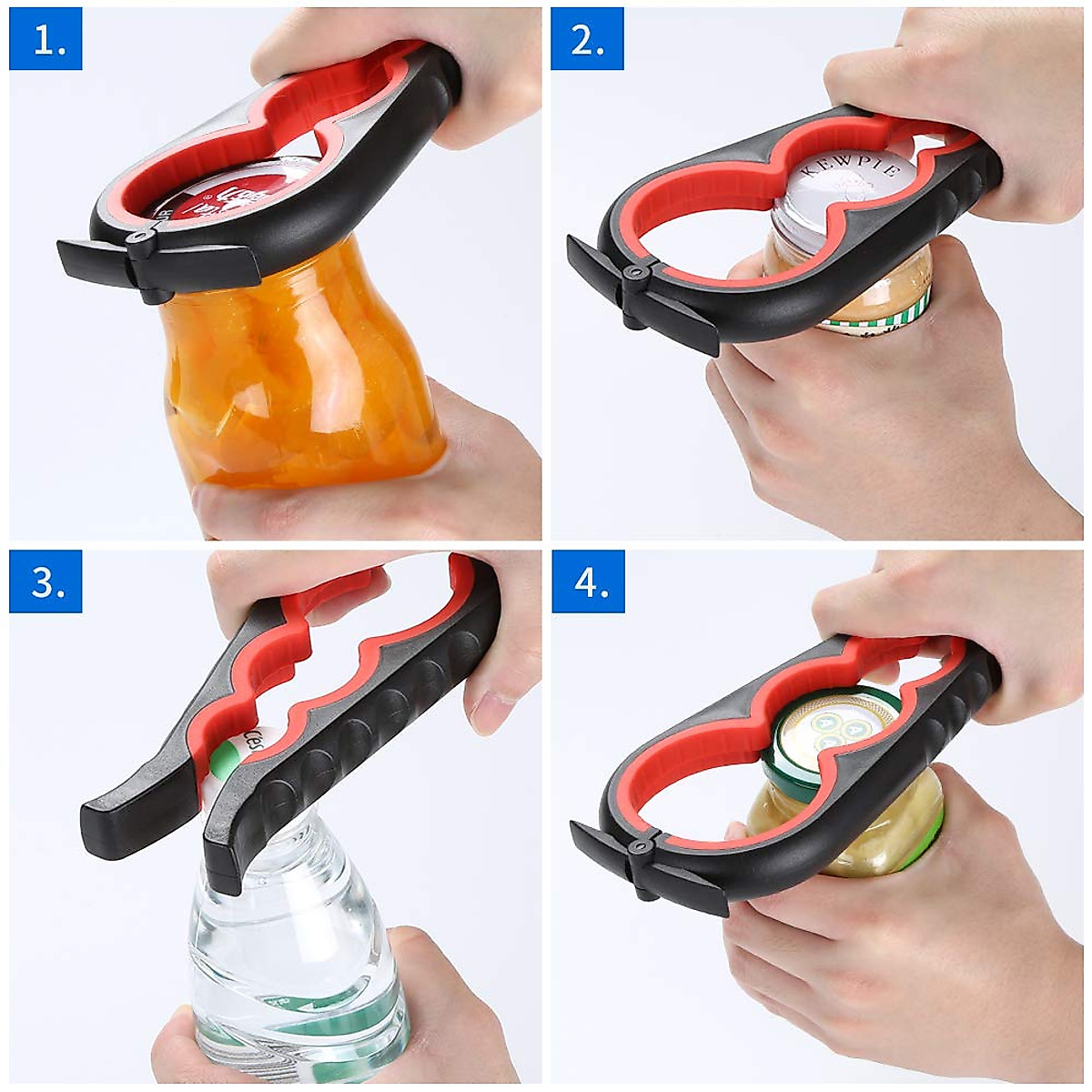 Jar Opener Bottle Opener and Ring Pull Can opener for Seniors, Arthritis Hands and Anyone with Low Strength, Arthritis Jar Openers Get Lids Off Easily