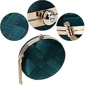 CUCTACBCT Satin Round Clutch Purses for Women Evening Bags Wedding Party Purse Bridal Night Out Handbags,Dark Green