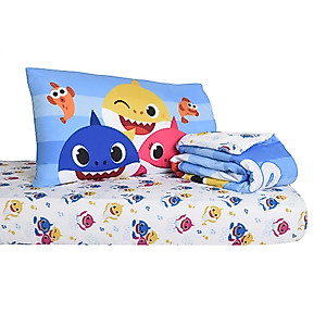Expressions 3 Piece Toddler Bedding Set Baby Shark Standard Crib Bedding Set, Includes Soft Microfiber Reversible Comforter, Fitted Sheet, Pillowcase for Kids (Official Baby Shark Product)