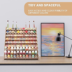 ARFETIGO Extra Large Wooden 9-Tiers 99 Bottles' Capacity Wooden Paint Organizer & Paint Brush Rack for Acrylic OIL Craft Hobby Mini Model Paint Paint Station Painting Organizer for Artists(Vertical)