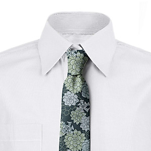 Ambesonne Necktie, Green Cactus Flowers, 3.7", Pale Green