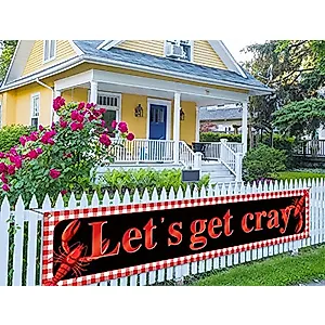 Let's Get Cray Fence Banner Crawfish Boil Themed Birthday Party Lobster Photo Booth Backdrop Yard Outdoor Decoration