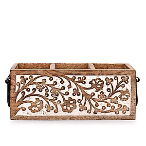 BHAVATU Mango Wood Utensil Drawer Organizer, Silverware Tray Organizer, Kitchen Drawer Organizer for Flatware Cutlery (11" x 4" x 4.5")