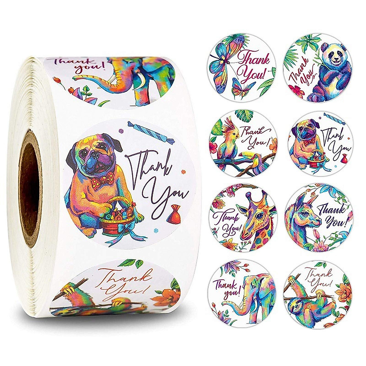 Cute Animal Flower Thank You Stickers 1000 1 Inch Round Panda Elephant Bird Plant Thank You Label 500 Labels Per Roll for Birthday Gift Bags Baby Shower Wedding Kids Toys Teacher Reward Stickers