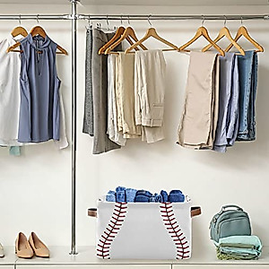 AUUXVA Sports Baseball Pattern Storage Bin with Handle Foldable Laundry Storage Basket Rectangle Container Box for Nursery Office Home Closet Shelves 1 Pack