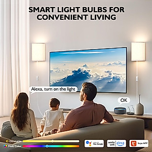 Lenarinter Wall Lamp with Plug in Cord Set of 2, Battery Operated Wall Sconces with RGB Smart Bulb & Switch Control, Linen Fabric Shade, Indoor Wall Lights for Bedroom Living Room Hallway