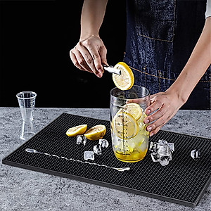 Facmogu 18 x 12 Inch Rubber Bar Mats, Black Heavy Duty Bar Mat PVC Rubber Wet Dish Drying Spill Matting Non Slip Heat Resistant for KTV Bar Glass, Restaurant, Home Counters