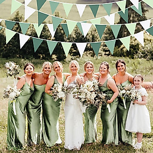 32Ft Sage Green Party Decorations Avocado Green Triangle Flag Fabric Banner Pennant Bunting Garland Streamers for Birthday Wedding Baby Shower Jungle Safari Summer Golf Christmas Outdoor Party Decor