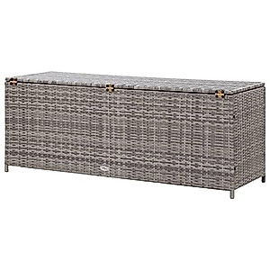 loibinfen Patio Storage Box Gray 59.1"x19.7"x23.6" Poly Rattan Patio Garden Outdoor Storage Container for Toys, Furniture Deck box (Weight:31.75 lbs)