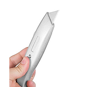 Internet's Best Classic Utility Knife - Set of 10 - Retractable Razor Knife Set - Extra Blade Refills - Box Cutter Locking Razor Knife - Full Metal Body - Silver