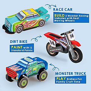 JOYIN Kids Craft Kit Build & Paint Your Own Wooden Race Car Art & Craft Kit DIY Toy Make Your Own Car Truck Toy Construct and Paint Craft Kit, Presents for Kids