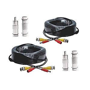 Zinuods 2 Pack 50ft BNC Vedio Power Cable Pre-Made Al-in-One Camera Video BNC Cable Wire Cord for Surveillance CCTV Security System with Connectors