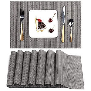 Myir JUN Place Mats, Table Mats Set of 8 Indoor Placemats Washable Non-Slip Heatproof Woven Placemats for Dining Table Fabric Place Mat PVC (Dark Gray, Set of 8)