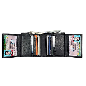 Bullz Genuine Nappa Cow Leather Thick Dual Credit Card ID Flap Quad Fold Large Bifold Mens Wallet Passcase RFID