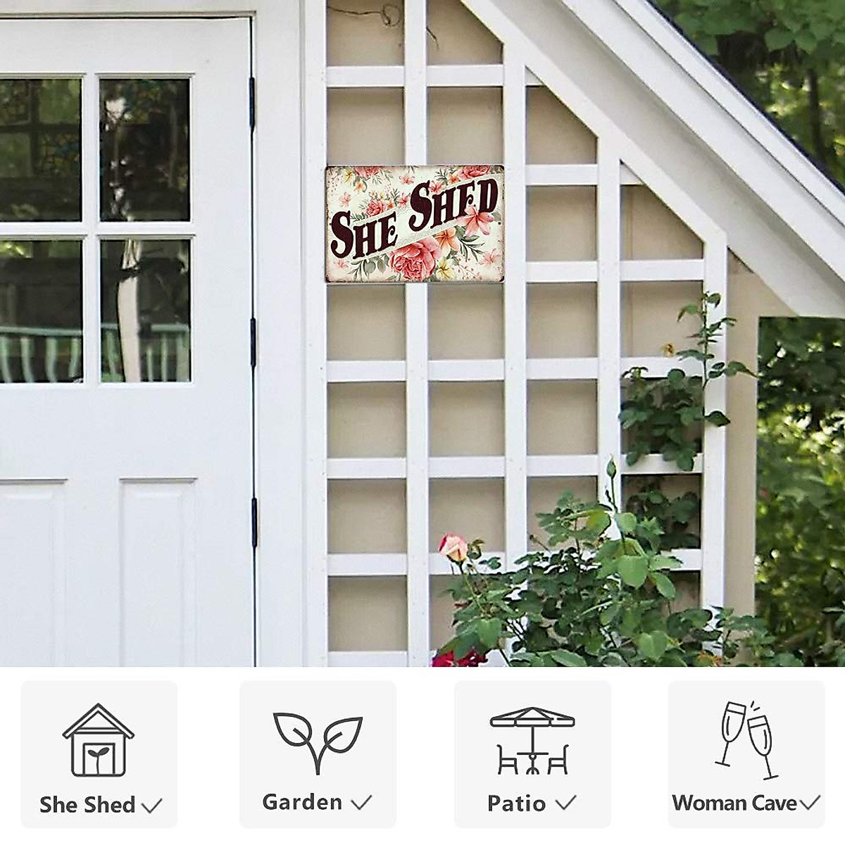 Putuo Decor She Shed Decor, Farmhouse Wall Sign for Home, Kitchen, Garden, Women Cave, Gift for Girlfriend, Ladies, 12x8 Inches Aluminum Metal Sign