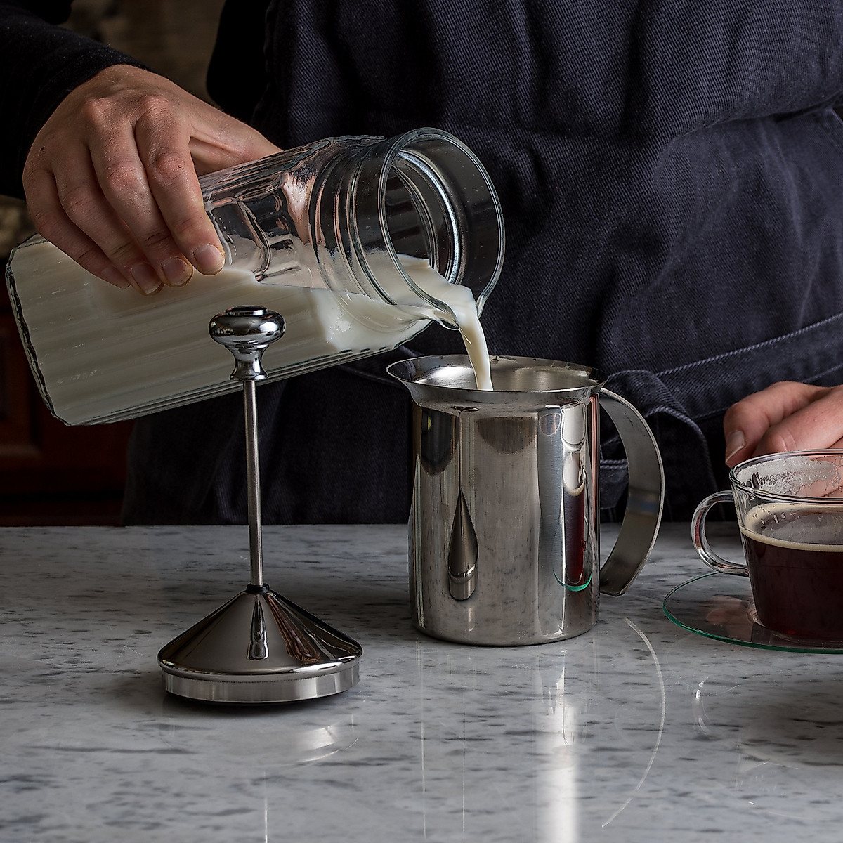 Bellemain Milk Frother Handheld, Thick, Creamy Milk Foam Maker, Warm & Cold Milk Foamer | Stainless Steel Hand Held Frother for Coffee, Latte, Cappuccino, Frappe, Matcha, Hot Chocolate, 14 oz.