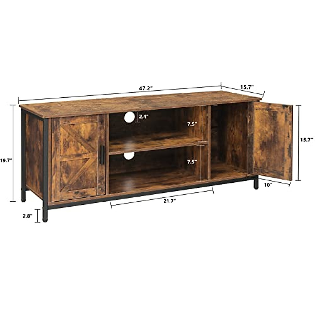 WEENFON Farmhouse TV Stand for 55 Inch TV, TV Console with Storage Barn Doors,Entertainment Center for Living Room, Bedroom, TV Stand with Stable Metal Frame,Rustic Brown