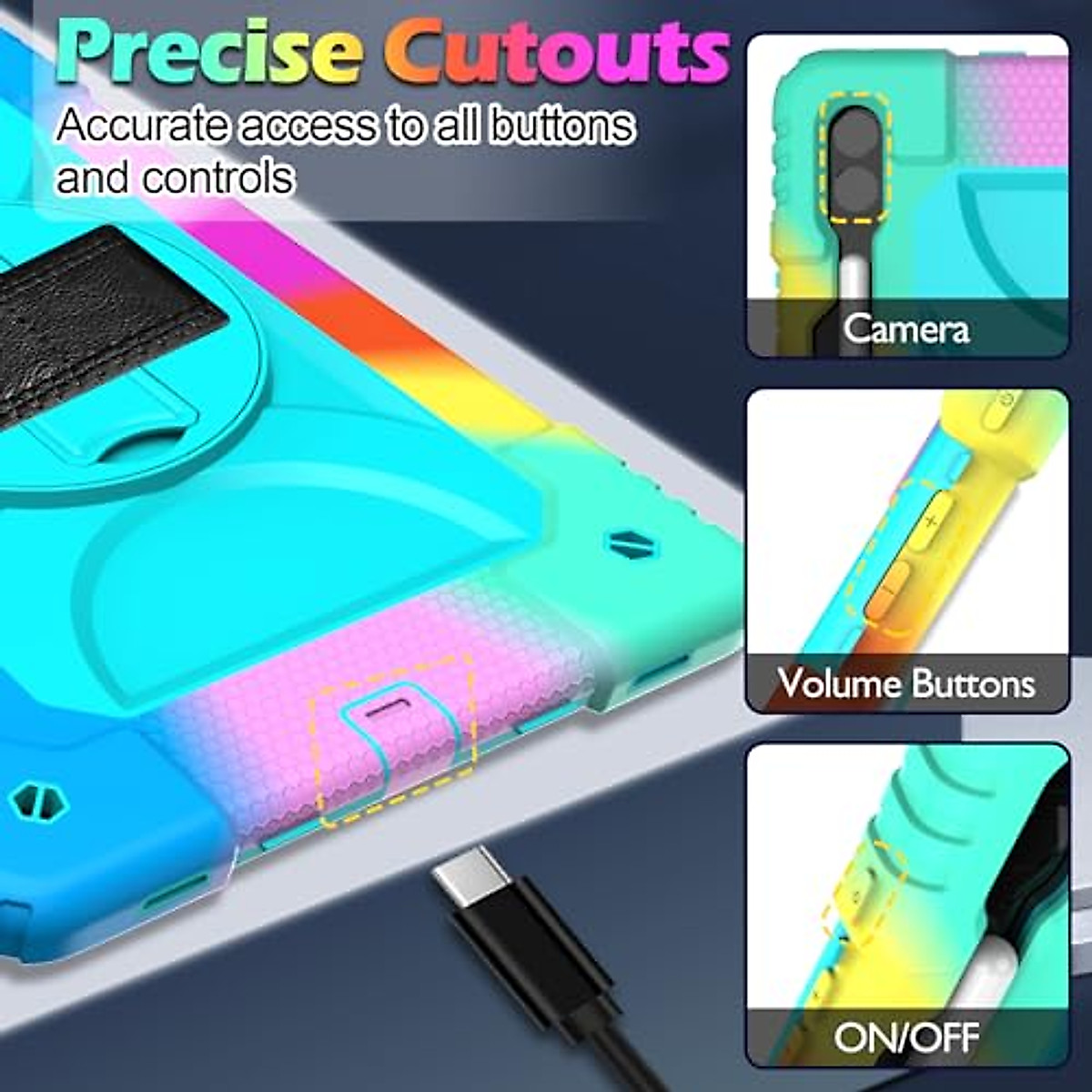 LTROP Protective Case for Samsung Galaxy Tab S9 Plus Case 2023 (SM-X810/ SM-X816B/ SM-X818U) 12.4 Inch, 9H Tempered Glass Screen Protector, S Pen Holder, Hand/Shoulder Strap & Kickstand, Aqua Teal