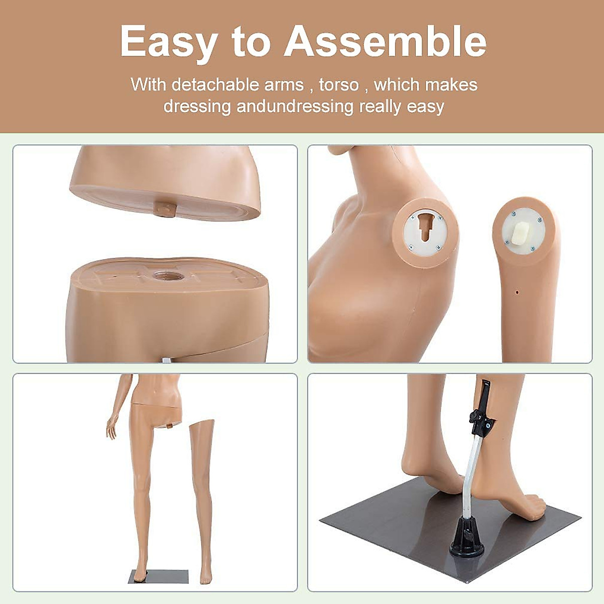 Dkeli Mannequin Torso Manikin Dress Form 69inch Female Realistic Full Body Display Head Arm Turns with Metal Base Plastic Adult Woman Adjustable Detachable Poseable Model Stand Dummy