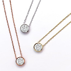 SAVEARTH DIAMONDS 1.00 ct 6.5MM Round Cut Lab Created Moissanite Diamond Bezel Set Solitaire Pendant Necklace in 14k Yellow Gold Over Sterling Silver 18" Chain (VVS1 Clarity)