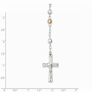 Sonia Jewels 925 Sterling Silver Rosary Textured Tri-color Beads Pendant Necklace Charm Chain 26"