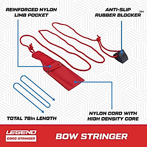 LEGEND Cord Bow Stringer - Traditional Limbsaver Stringing Tool for Recurve Bows & Longbows - Must-Have Archery Accessories & Equipment - Heavy Duty Nylon Bowstring Tools with No-Slip Pad for Safety