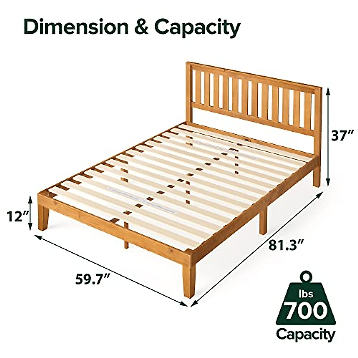 ZINUS Alexia Wood with Wood Headboard Bed Frame with headboard / Solid Wood Foundation with Wood Slat Support / No Box Spring Needed / Easy Assembly, Rustic Pine, Queen