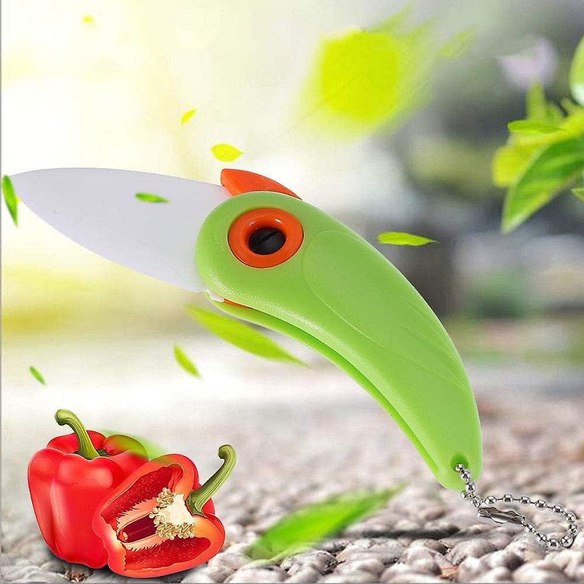 TOPINCN Ceramic Paring Knife Mini Kitchen Fruits Vegetable Ceramic Folding Handle Pocket Knife Camping Knives Cutting Tools 4 Colors (Green)