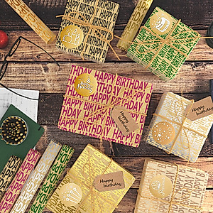 Larcenciel Kraft Gift Wrapping Paper Set -Happy Birthday Pattern Design Great for Birthday, Party,DIY Decorations, Baby Shower Wrap,Father's Day- 6 Sheets-27.17 X 20.08 inches