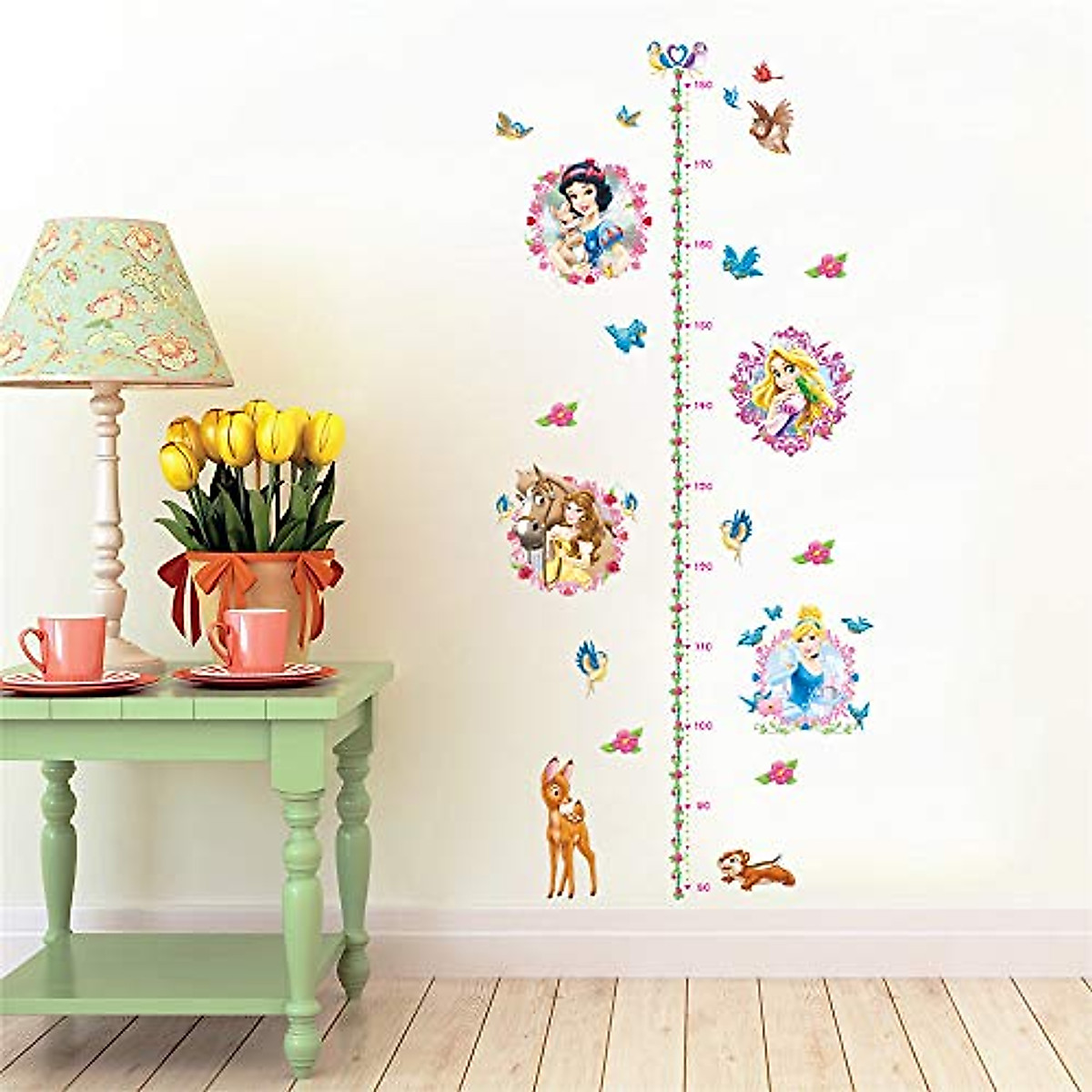 ufengke Princess Height Charts Wall Stickers Deer Flowers Wall Decals Art Decor for Girls Kids Bedroom Nursery