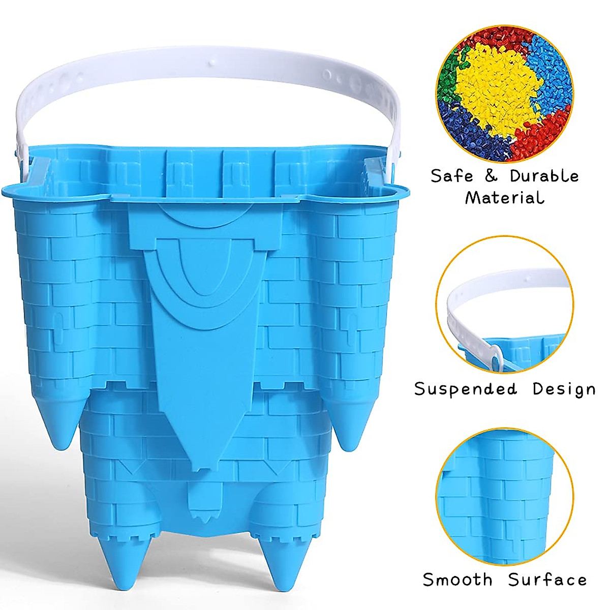 LNCOJOLM Castle Beach Bucket Toys for Kids, Sand Pails Sandbox Kit Sand Toy, Beach Party Travel Camping Fishing Garden Tools Summer Fun, Birthday Gift for Boy Girl Children