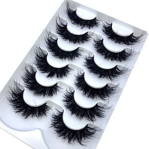 HBZGTLAD 6 Pairs False Eyelashes Cat-Eye Fluffy Faux Mink Lashes 8D Wispy Lashes Dramatic Long Thick Volume Fake Eye Lash(SR-01）