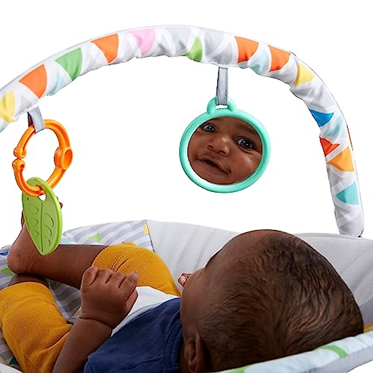 Bright Starts Safari Fun 3-Point Harness Vibrating Baby Bouncer with -Toy bar