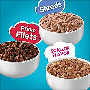 Purina Friskies Wet Cat Food Variety Pack, Fish-A-Licious Shreds, Prime Filets & Tasty Treasures - (32) 5.5 Oz. Cans