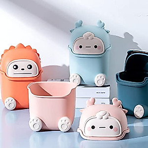 Mini Trash Can, Cute Cartoon Mini Wastebasket Trash Can with Swing Lid Reusable Plastic Small Wastebasket Tiny Desktop Waste Garbage Bin(Pink)