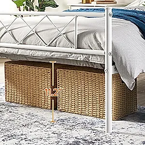 Yaheetech Metal Bed Frame Platform with Headboard and Footboard Mattress Foundation No Box Spring Needed Under Bed Storage Strong Slat Support Twin Size White