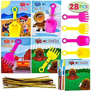 JOYIN 28 Packs Valentines Day Cards with Shovel Toys for Valentine Party Favor, Classroom Exchange Prize, Valentine’s Greeting Cards, Shovels and Rakes Beach Toys, “I DIG YOU Valentine”
