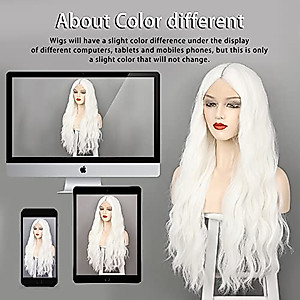 WECAN Long White Wigs for Women, 28 Inches Wavy Lace Heat Synthetic Middle Part Natural Looking Silky Wig for Daily Use, Halloween & Cosplay