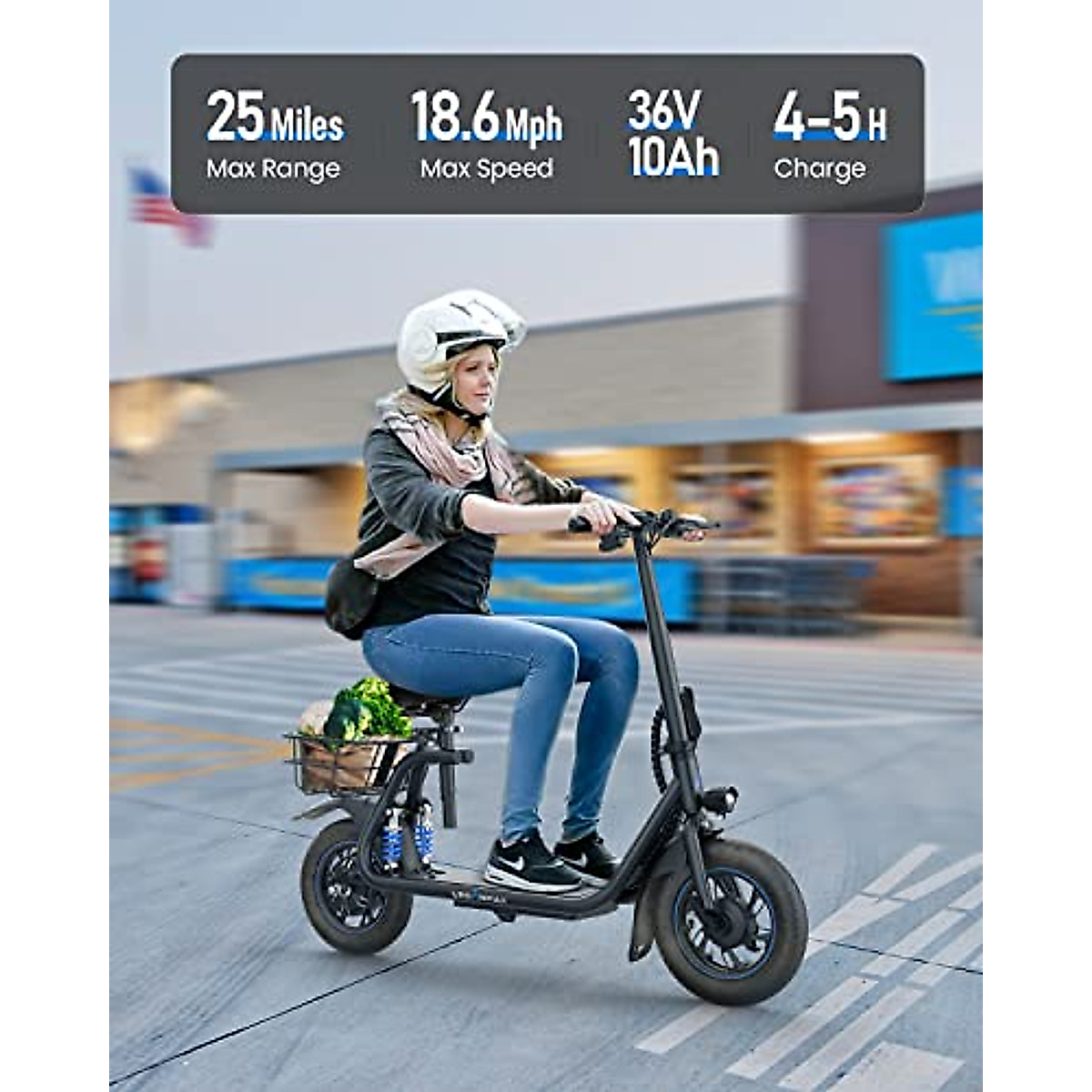 URBANMAX C1 Pro Electric Scooter with Seat, Adult Electric Scooters with Dual Shock Absorbers Up to 25 Miles 18.6MPH 450W Motor, Folding Scooter Electric for Adults with Seat & Carry Basket