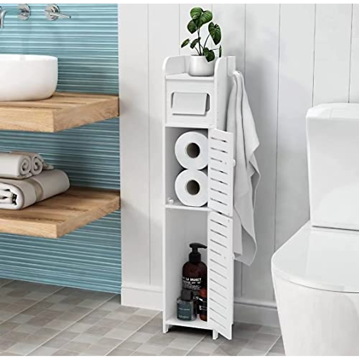 DECOMIL - Small Bathroom Storage Cabinet, Bathroom Storage Organizer |Storage Shelf, Slim, Toilet Paper Organizer, Towel Storage,ONE Door Model