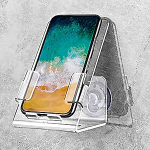 JZMYXA Bath&Shower Cell Phone Stand Holder-Handset Bracket-Suction Cup Bracket -Suction Cup Holder, Holder's Tray Mounted with Two Strong Suction Cups Suit for Most Cell Phones
