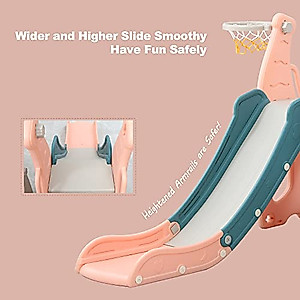 Toddler Slide and Swing Set 4 in 1 Toddler Playground with Swing Slide Climber and Basketball Baby Slide for Boys and Girls Backyard Playsets for Kids Indoor and Outdoor(Pink)