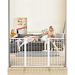 Mom's Choice Awards Winner-Cumbor 29.7-57" Baby Gate for Stairs, Extra Wide Dog Gate for Doorways, Pressure Mounted Walk Through Safety Child Gate for Kids Toddler, Tall Pet Puppy Fence Gate, White